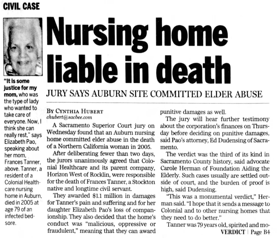 Nursing home liable in death - Dudensing Law